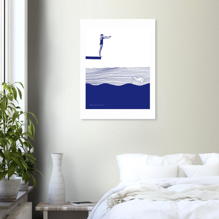 Retro Woman Diving Into The Sea: Mediterranean Travel Poster Print ...