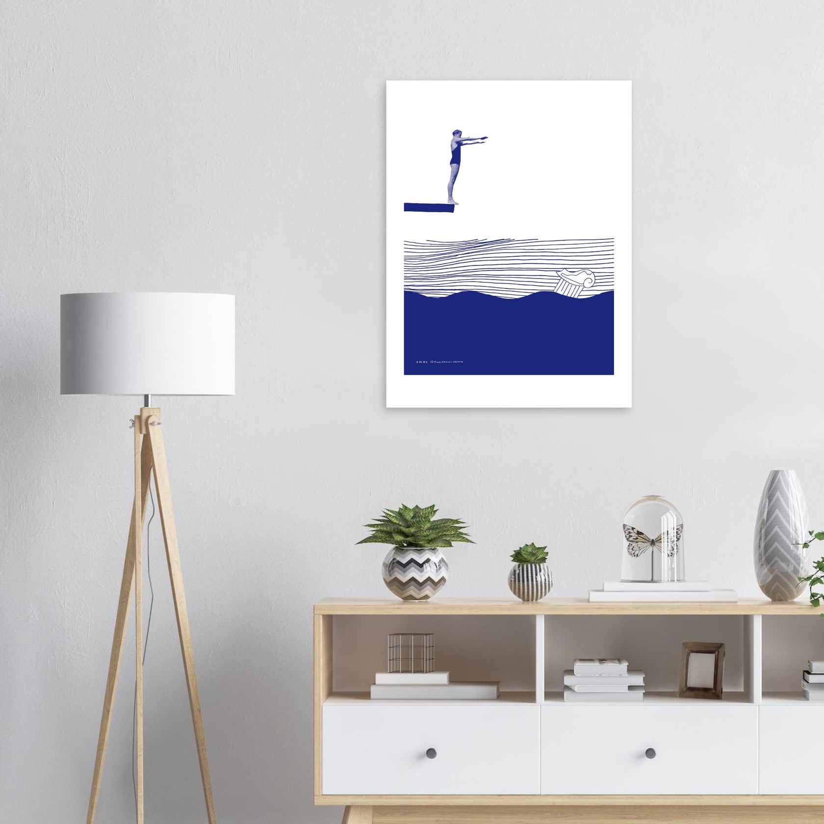 Retro Woman Diving Into The Sea: Mediterranean Travel Poster Print ...