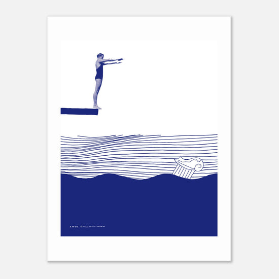 Retro Woman Diving Into The Sea: Mediterranean Travel Poster Print ...