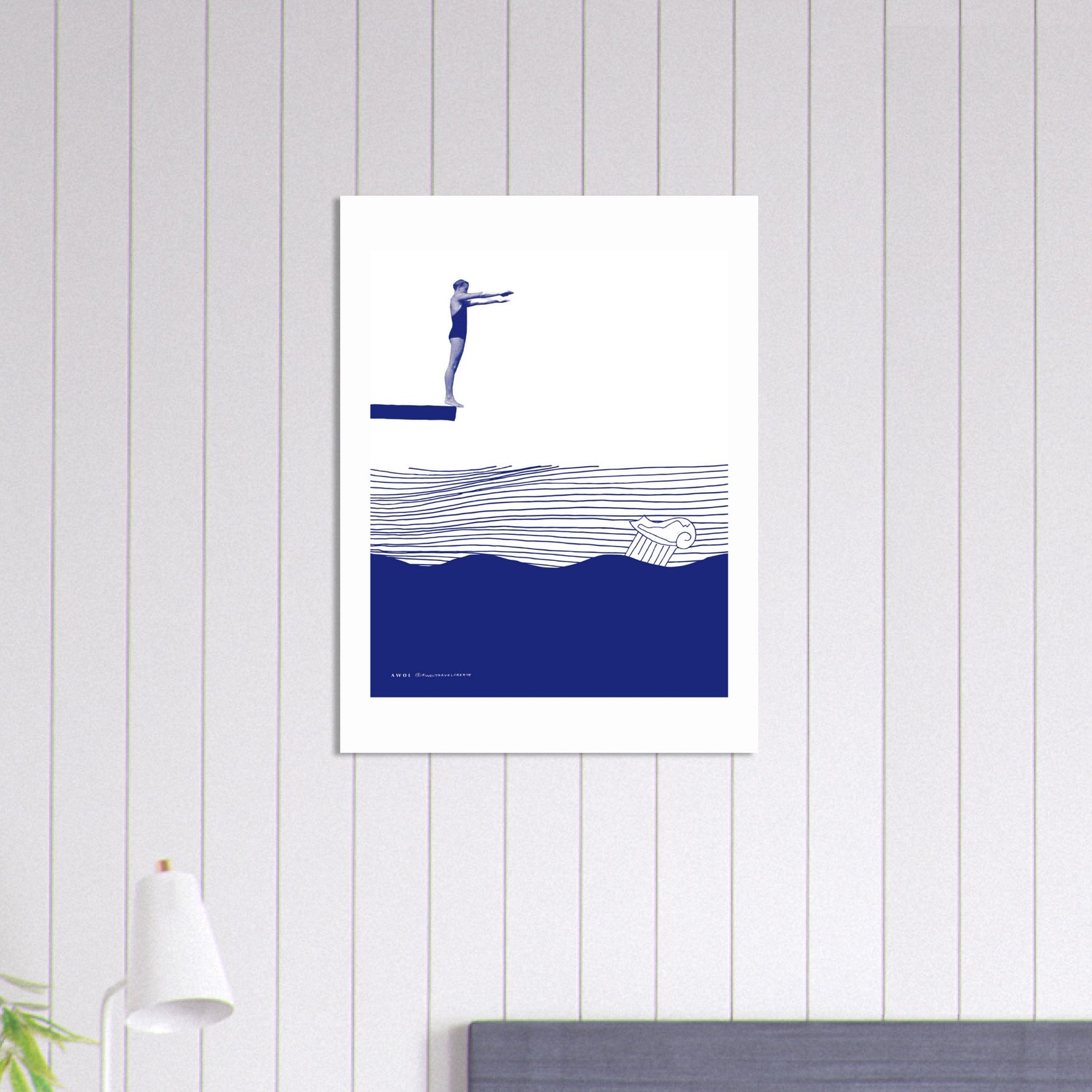 Retro Woman Diving Into The Sea: Mediterranean Travel Poster Print ...