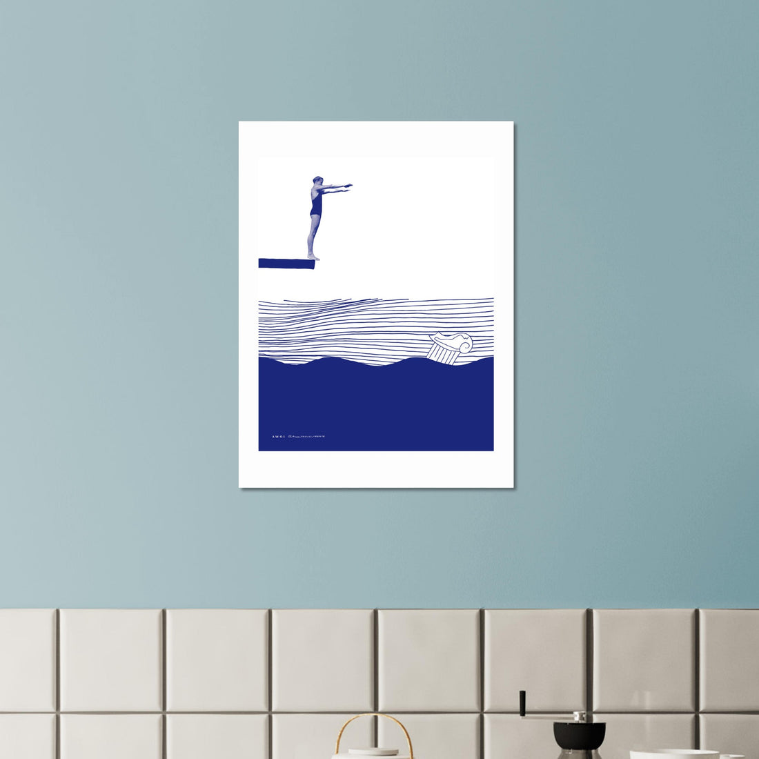 Retro Woman Diving Into The Sea: Mediterranean Travel Poster Print ...