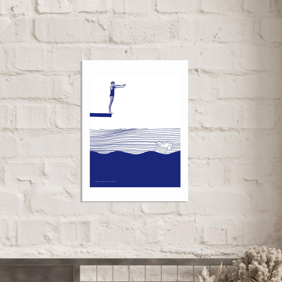 Retro Woman Diving Into The Sea: Mediterranean Travel Poster Print ...