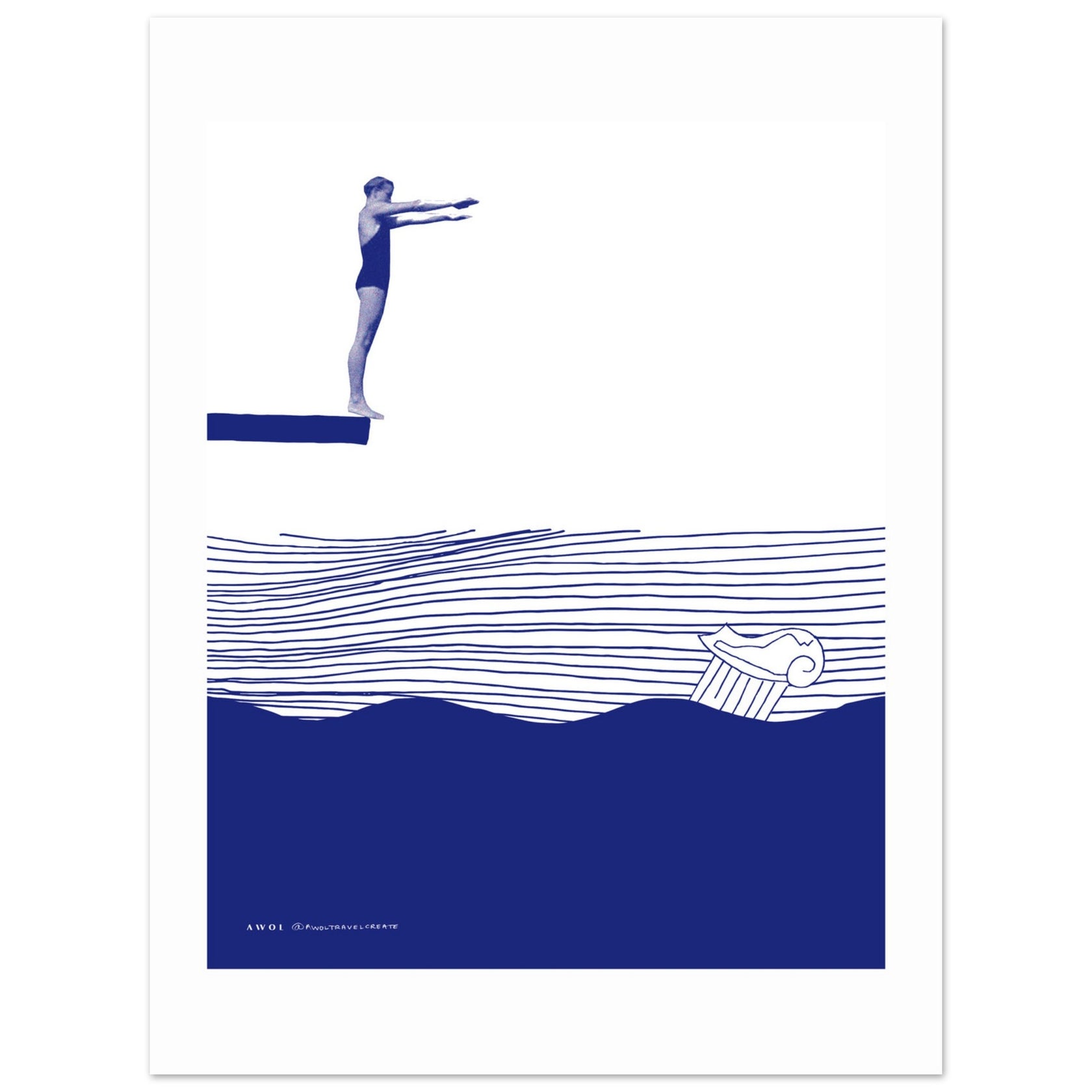 Retro Woman Diving Into The Sea: Mediterranean Travel Poster Print ...