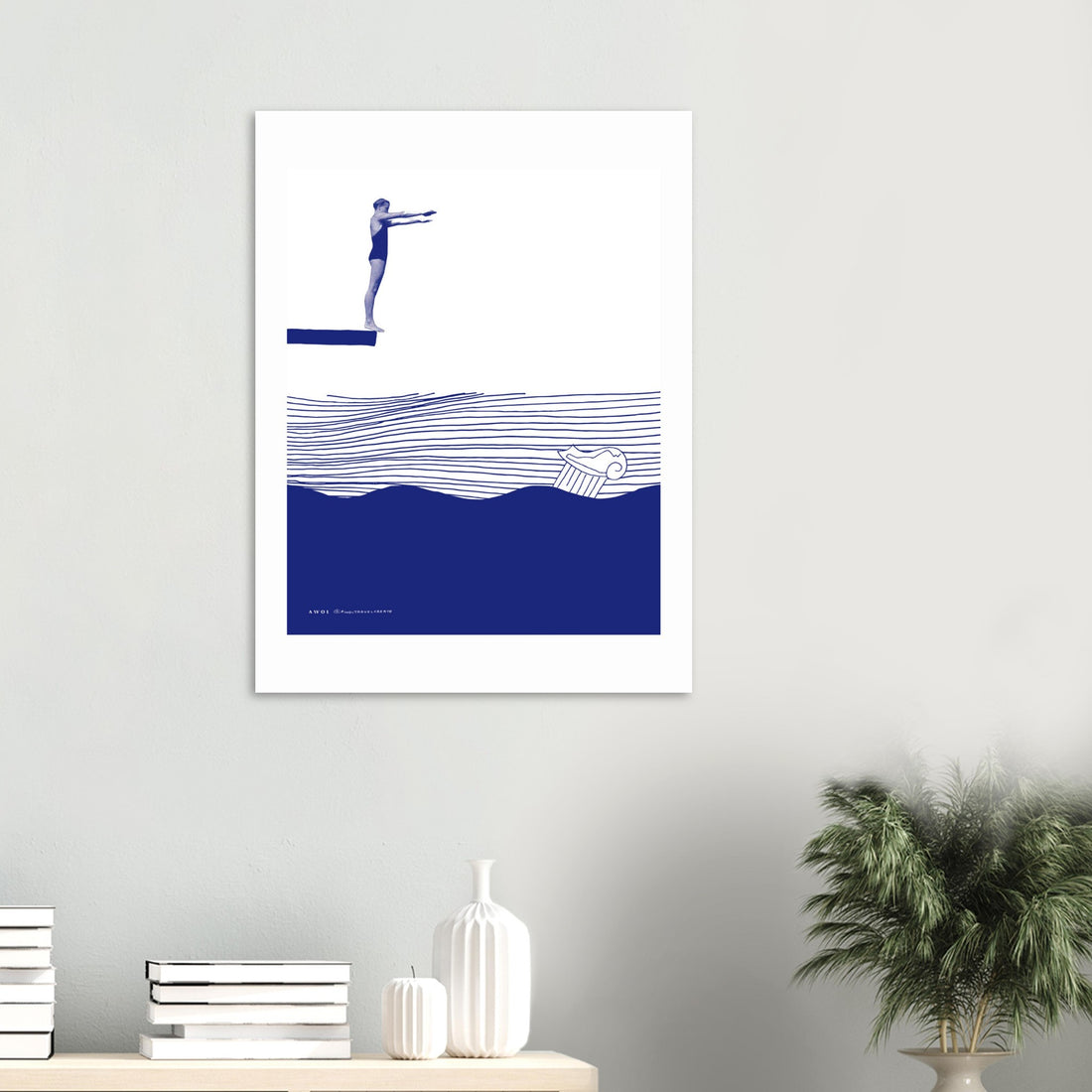 Retro Woman Diving Into The Sea: Mediterranean Travel Poster Print ...