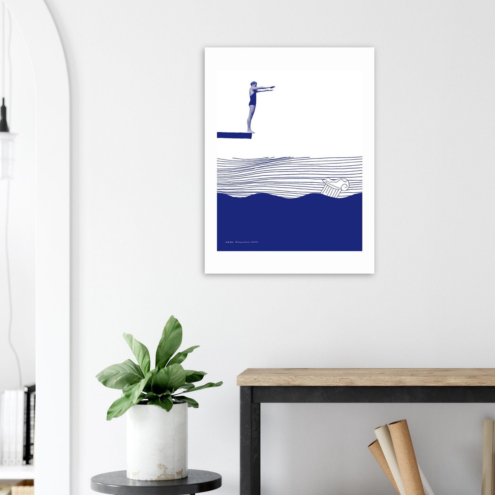 Retro Woman Diving Into The Sea: Mediterranean Travel Poster Print ...
