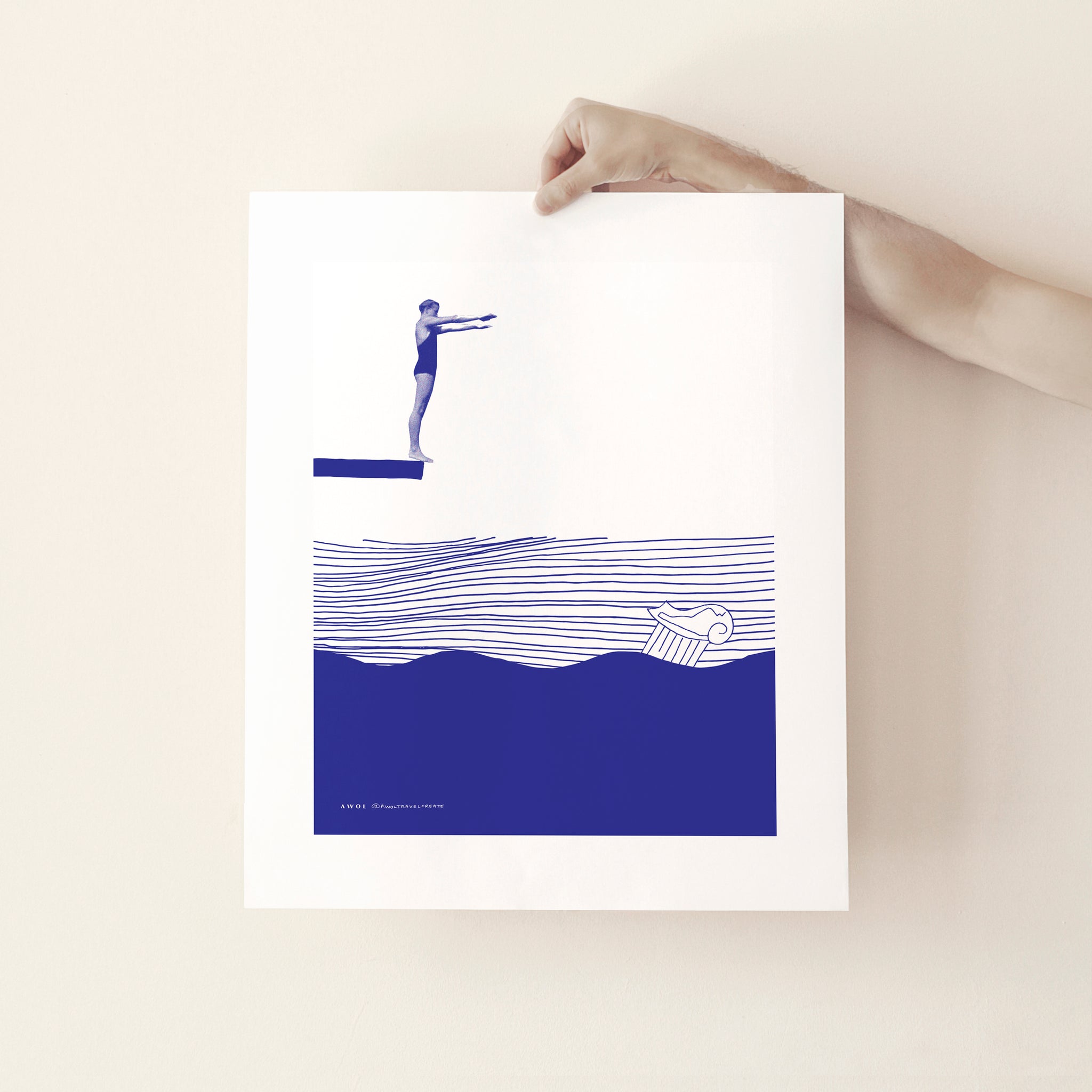 Retro Woman Diving Into The Sea: Mediterranean Travel Poster Print ...